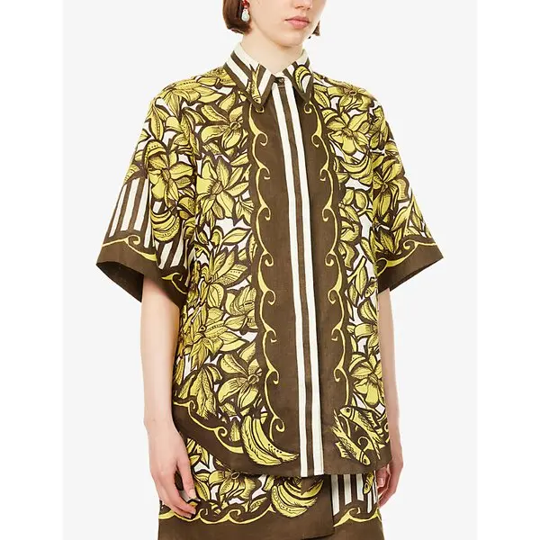 ALEMAIS Graphic-pattern Hemp Shirt