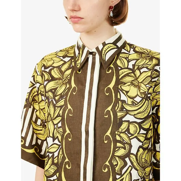 ALEMAIS Graphic-pattern Hemp Shirt