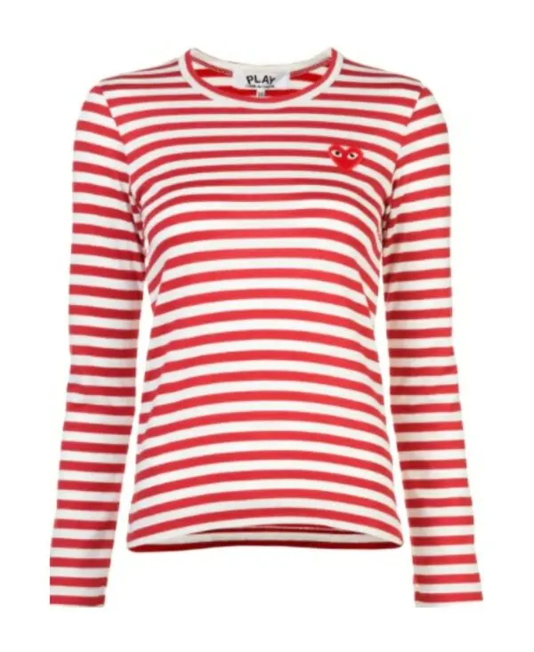 Play Comme Des Garcon Striped Long Sleeve T-shirt With Heart Motif - Multicolor