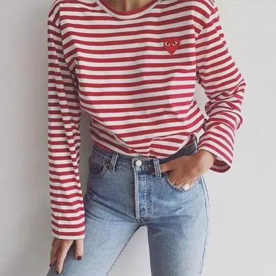 Play Comme Des Garcon Striped Long Sleeve T-shirt With Heart Motif
