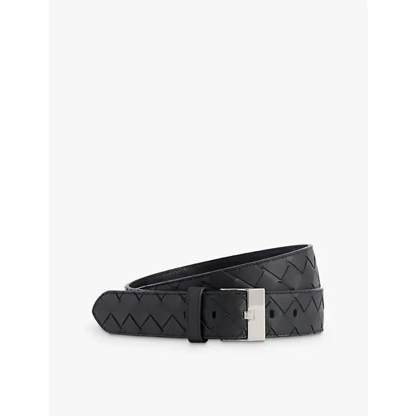 Bottega Veneta Double-weave Leather Belt - Black-silver