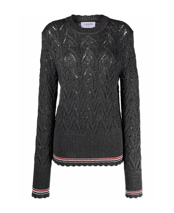 Thom Browne Pointelle-knit Merino Jumper - Medium Gray