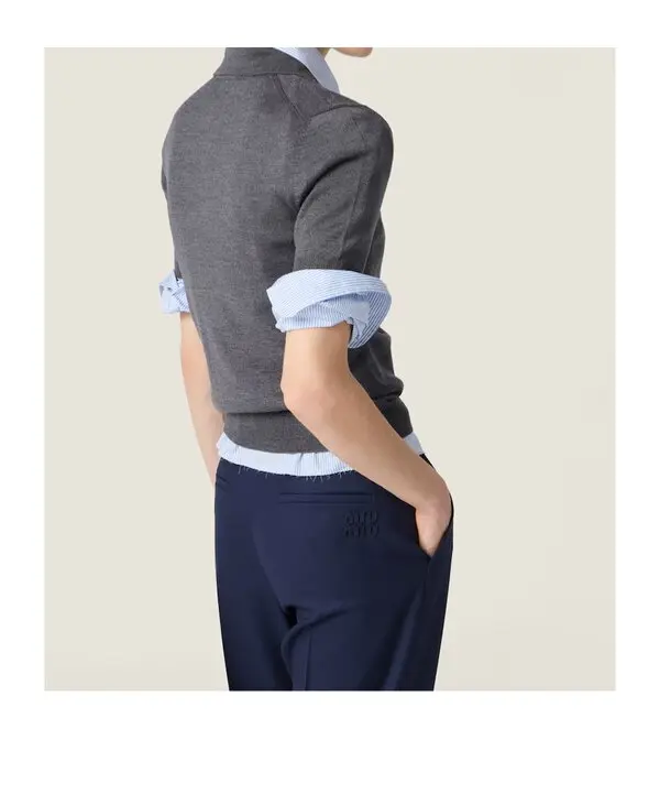 Miu Miu Wool Knit Polo Shirt With Intarsia Logo - Slate Ash