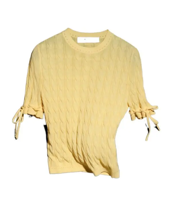 Gucci Braided Cotton Blend Top With Frill Trim And Lace Detail - Light Yellow