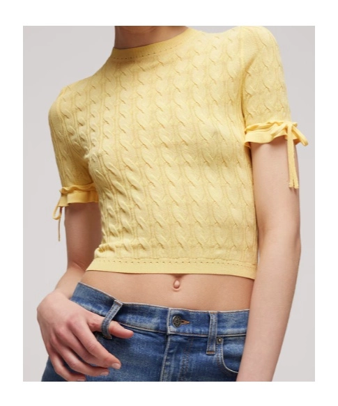 Gucci Braided Cotton Blend Top With Frill Trim And Lace Detail - Light Yellow