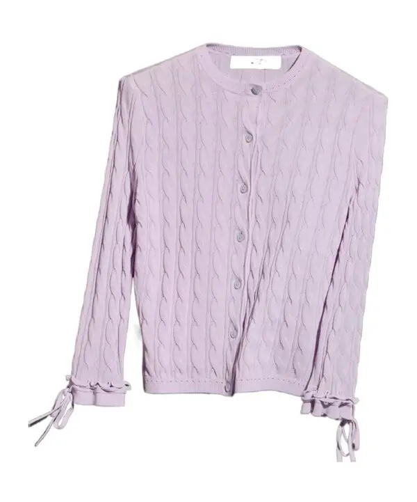 Gucci Braided Cotton Blend Cardigan With Lace Trim - Lavender