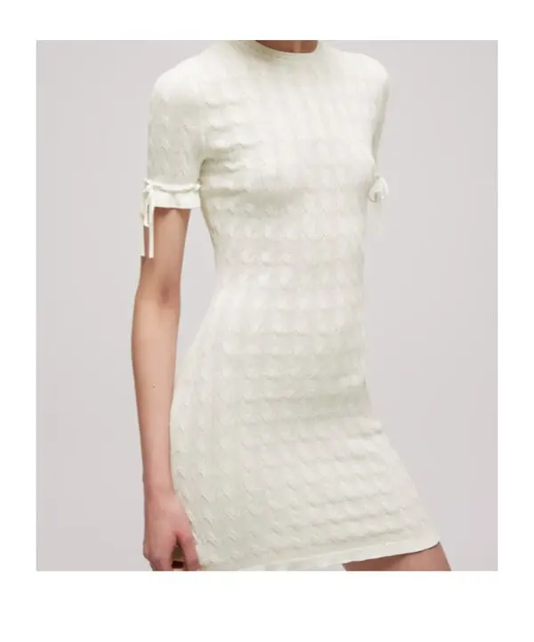 Gucci Braided Cotton Blend Knit Dress With Frill Trim