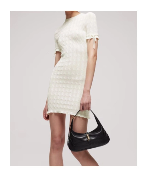 Gucci Braided Cotton Blend Knit Dress With Frill Trim