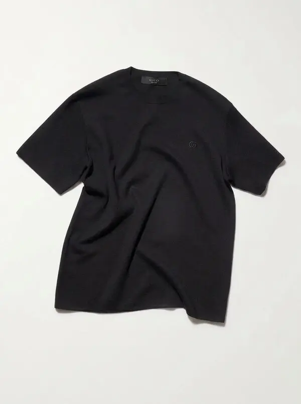 Gucci Knit Silk Cotton T-shirt With Embroidery - Black