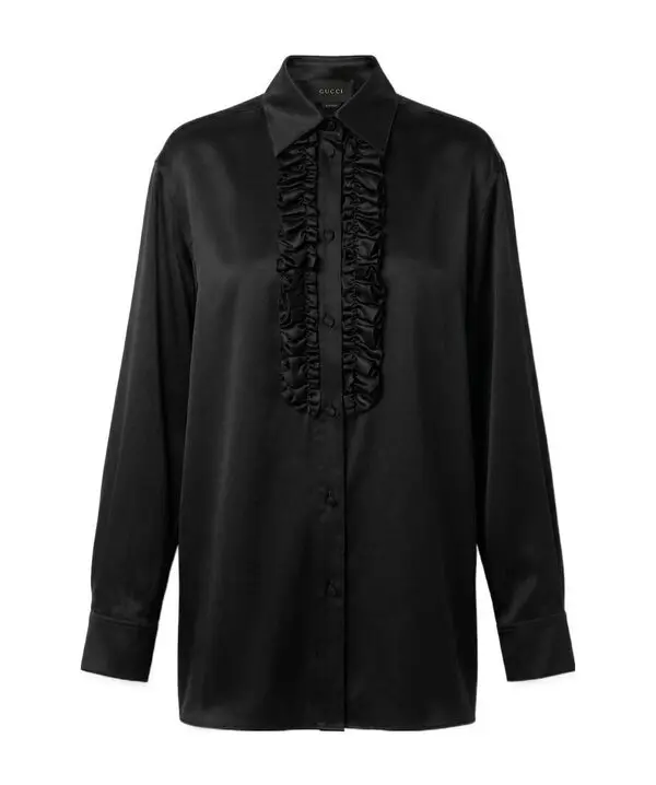 Gucci Silk Satin Shirt With Rouches - Black