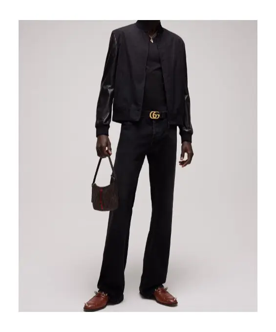 Gucci Bomber Jacket With Leather Sleeves - Black