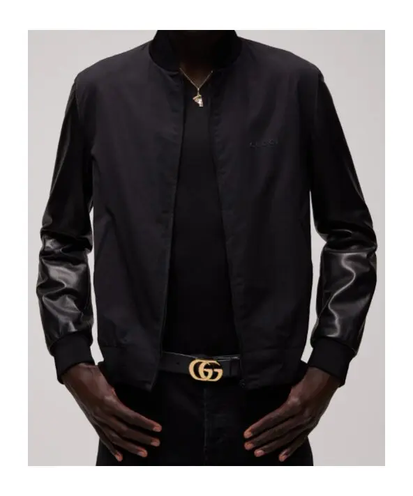 Gucci Bomber Jacket With Leather Sleeves - Black