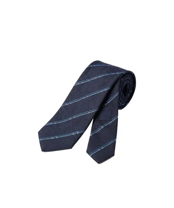 Gucci Diagonal Horsebit Silk Jacquard Tie - Blue