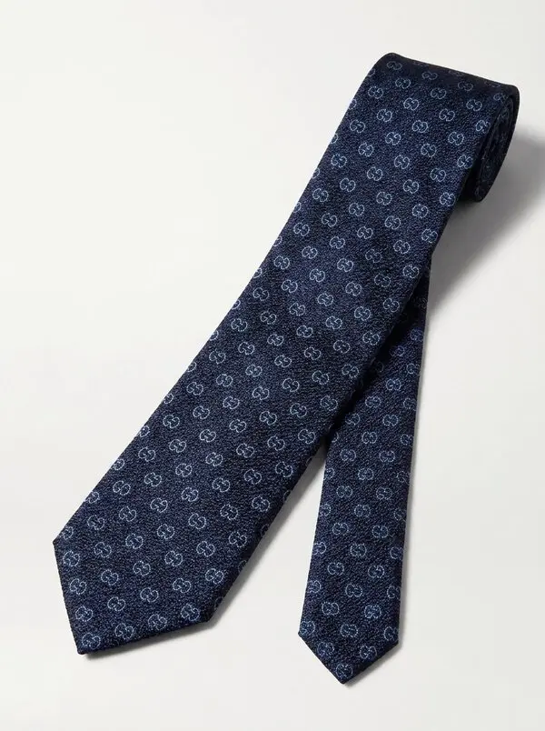 Gucci Gg Silk Jacquard Tie - Blue