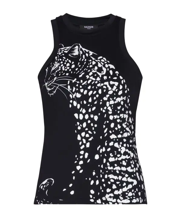 Balmain Leopard Print Tank Top - Black
