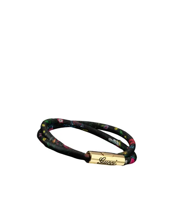 Gucci Leather Double Bracelet With Script Detail - Black