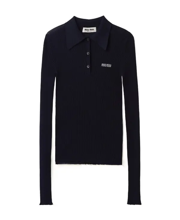 Miu Miu Cashmere And Silk Knit Polo Shirt - Blue