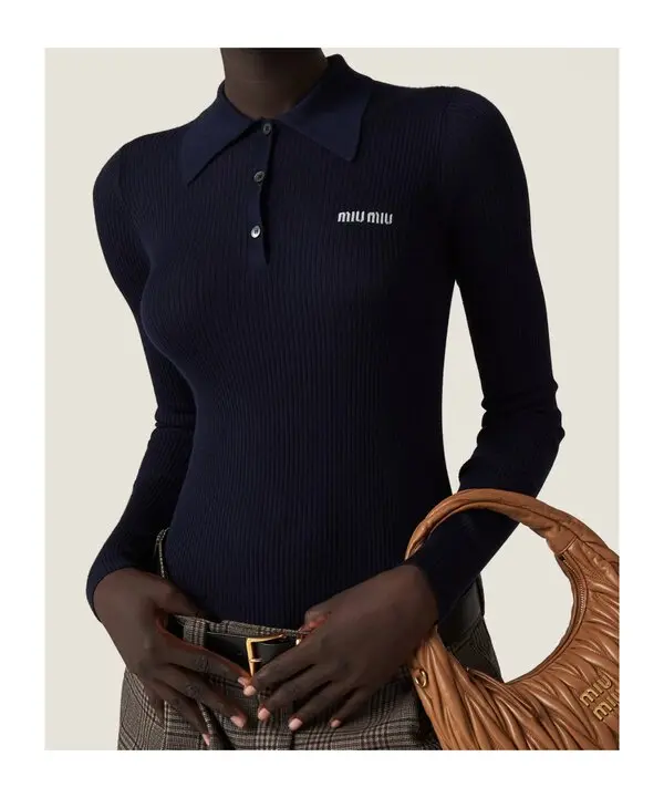 Miu Miu Cashmere And Silk Knit Polo Shirt