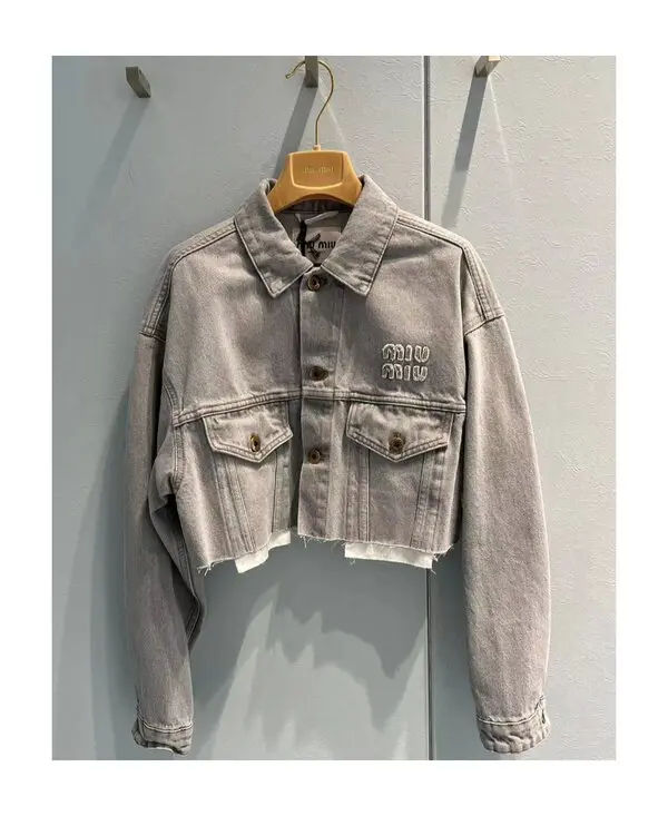 Miu Miu Denim Blouson Jacket With Logo Details