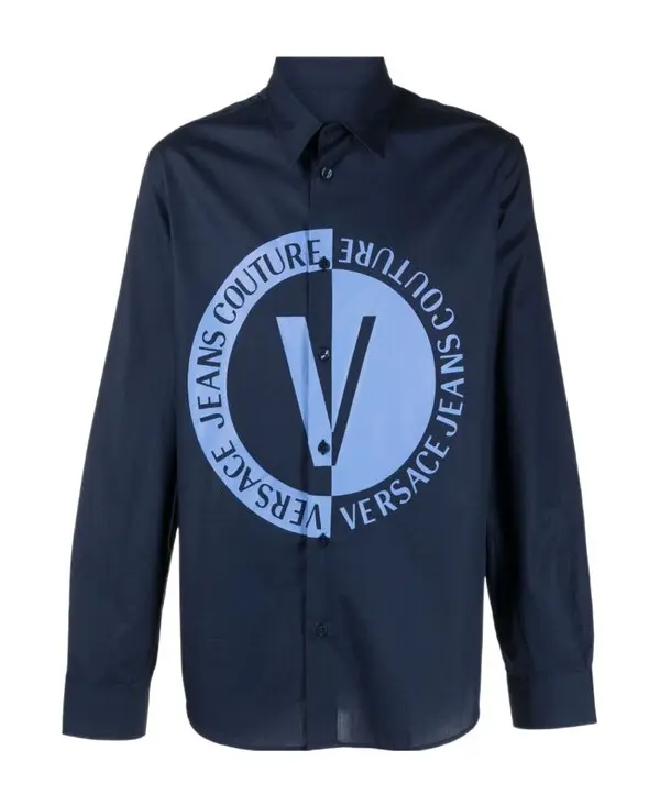 Versace Logo-print Cotton Shirt - Blue