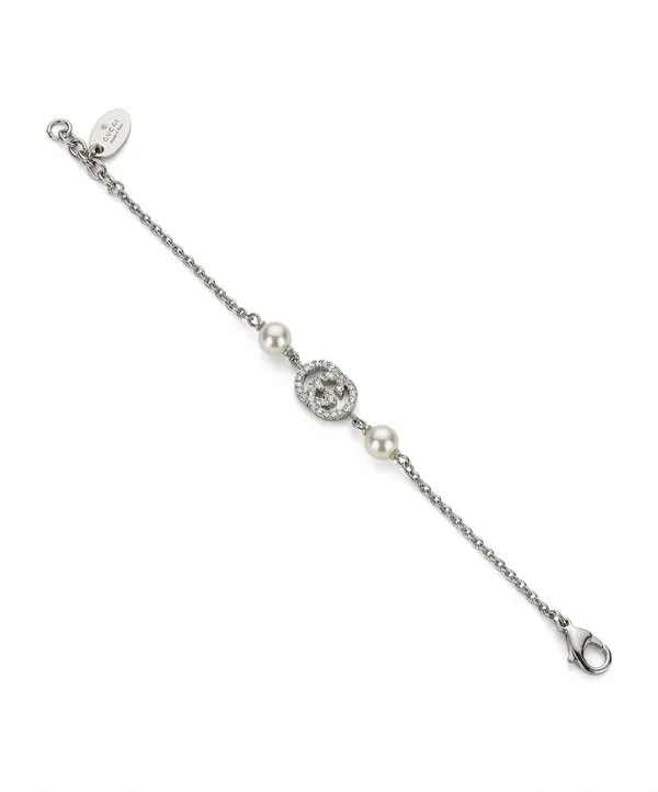 Gucci Crystal And Pearl Bracelet - Palladium Gold