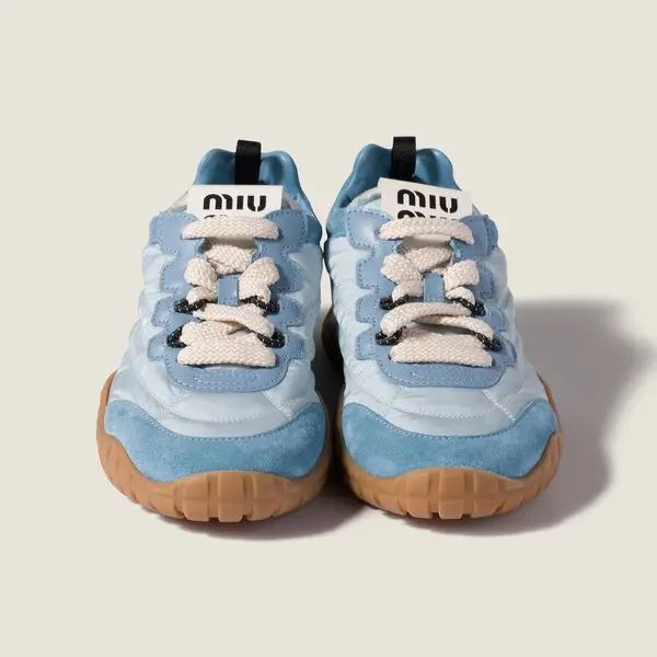 Miu Miu Technical Fabric And Suede Sneakers With Letter Detailing