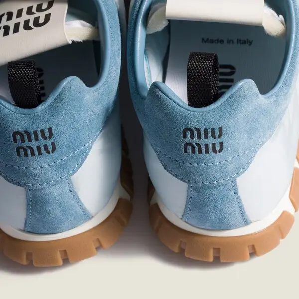 Miu Miu Technical Fabric And Suede Sneakers With Letter Detailing