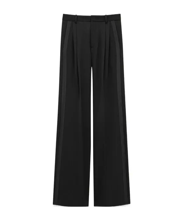 Saint Laurent Wide-leg Tuxedo Pants In Grain De Poudre - Black