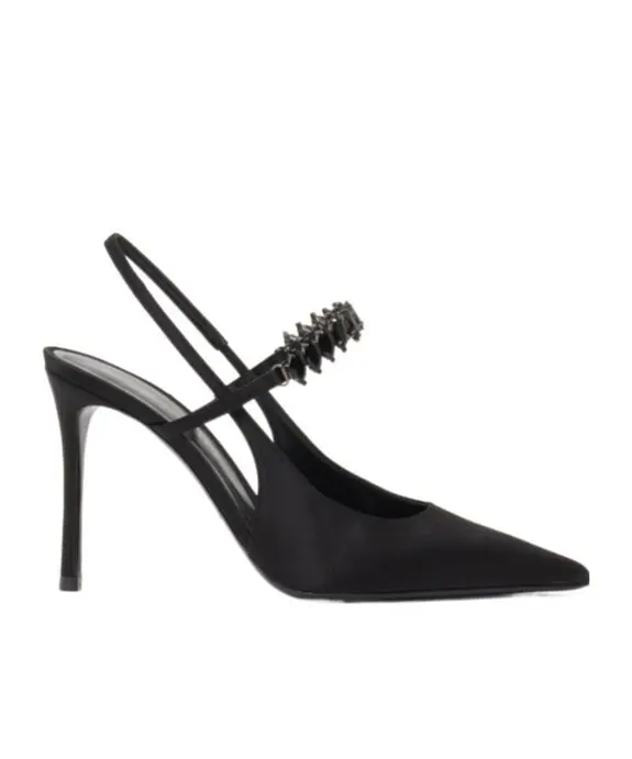 Emporio Armani Embellished Satin Slingback Pumps - Black