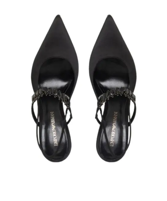 Emporio Armani Embellished Satin Slingback Pumps