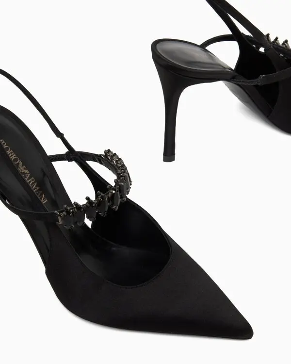 Emporio Armani Embellished Satin Slingback Pumps