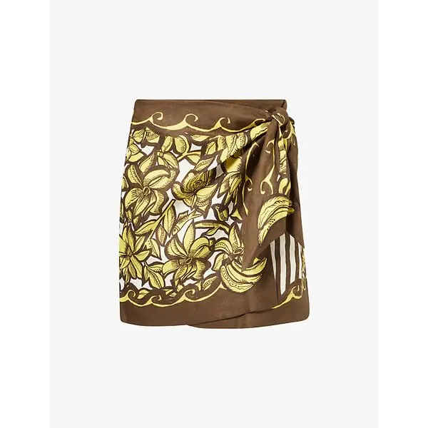 ALEMAIS Graphic Pattern Hemp Mini Skirt - Yellow