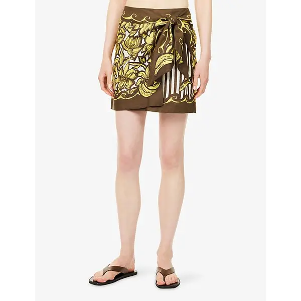 ALEMAIS Graphic Pattern Hemp Mini Skirt