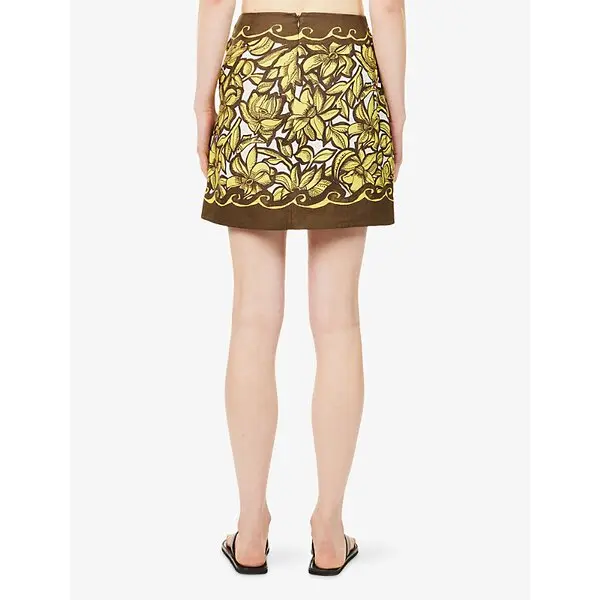 ALEMAIS Graphic Pattern Hemp Mini Skirt