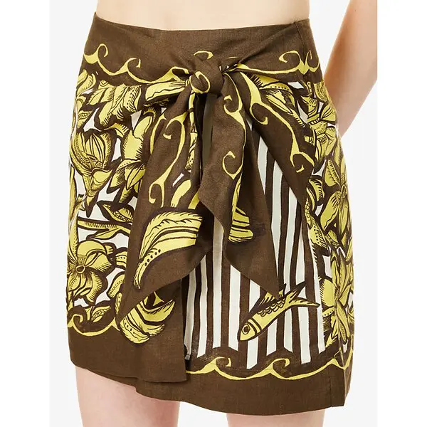 ALEMAIS Graphic Pattern Hemp Mini Skirt