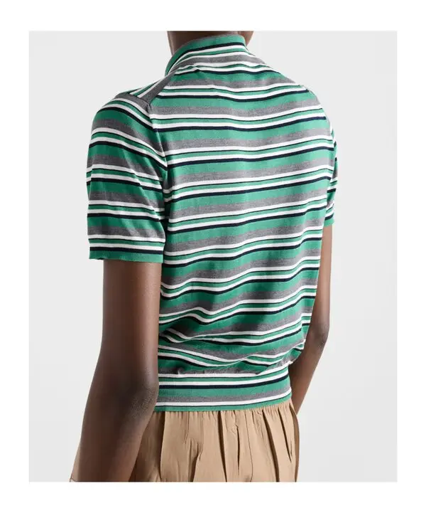 Prada Striped Short Sleeve Cotton Polo Shirt