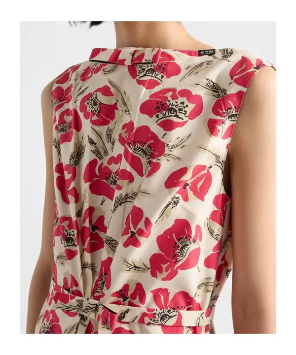 Prada Printed Soft Poplin Dress With Bow Detail