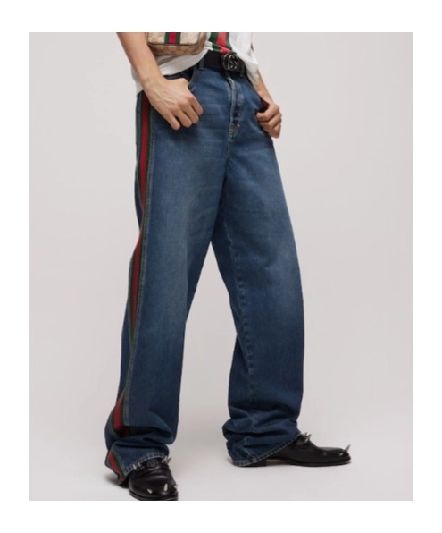 Gucci Cotton Denim Pants With Web Insert