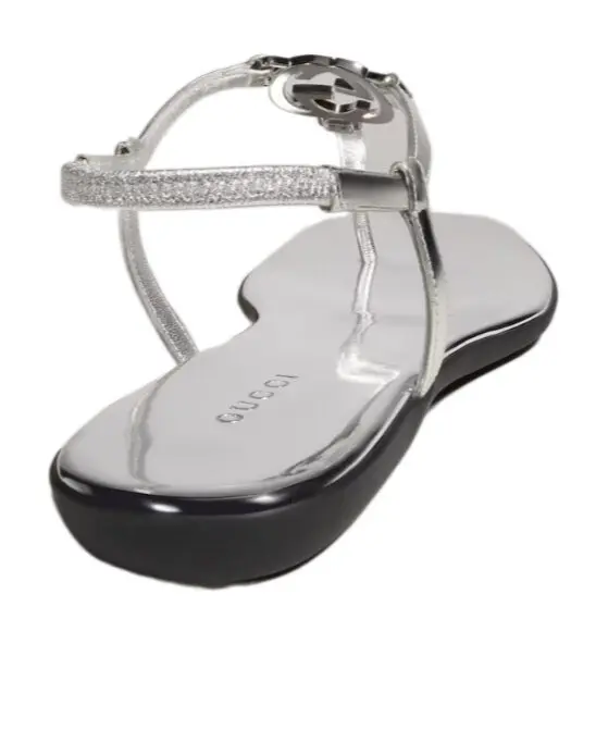 Gucci Thong Sandal With Interlocking G - Metallic Silver
