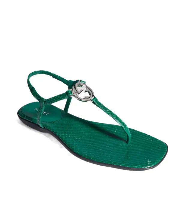 Gucci Python Thong Sandal With Interlocking G - Green