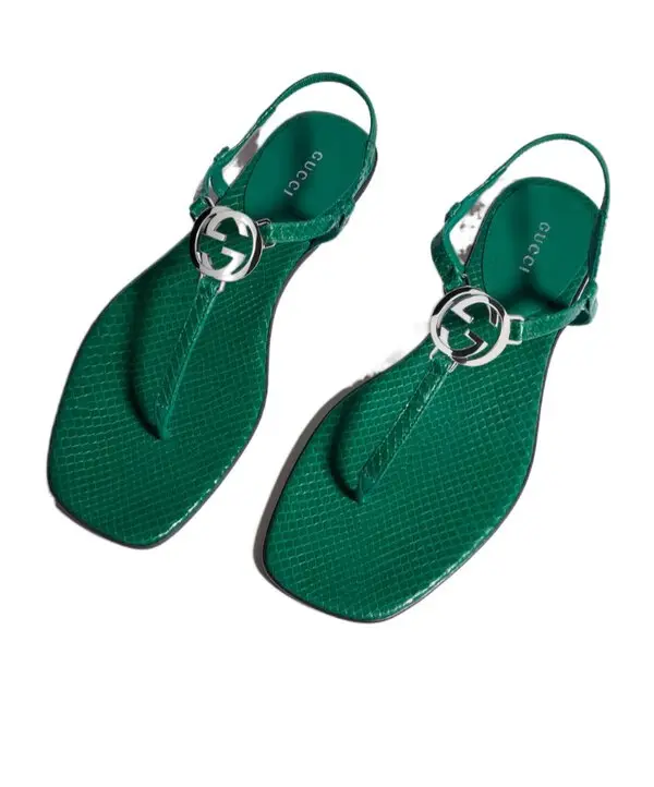 Gucci Python Thong Sandal With Interlocking G - Green