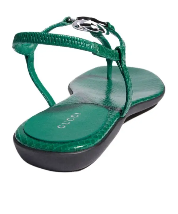 Gucci Python Thong Sandal With Interlocking G - Green
