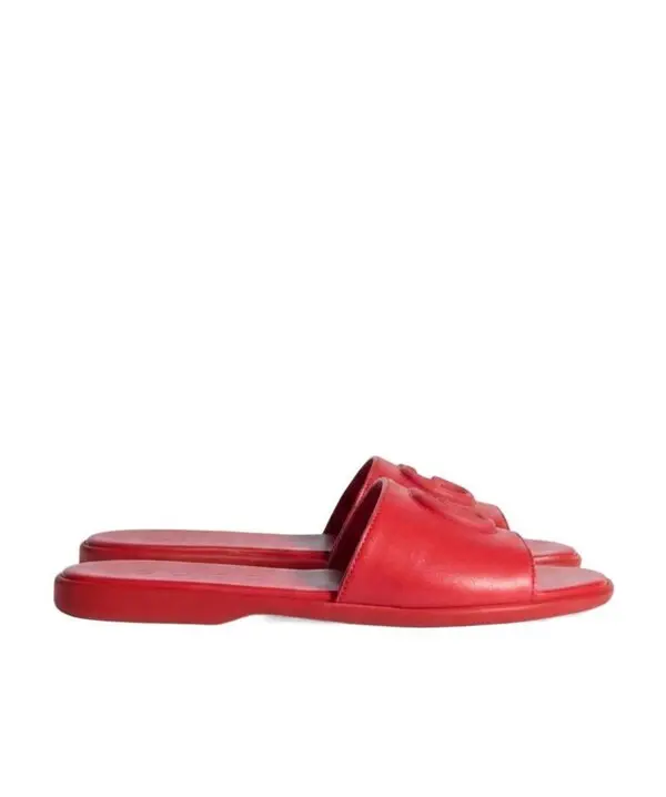 Gucci Slide Sandal With Double G Detail - Red