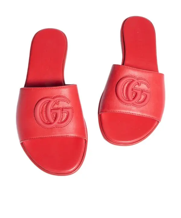 Gucci Slide Sandal With Double G Detail - Red