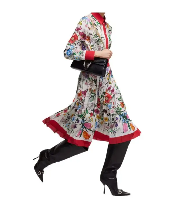 Gucci Pleated Floral Silk Skirt