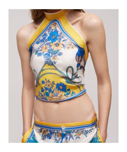 Gucci Printed Silk Twill Halter Neck Top - Multicolor