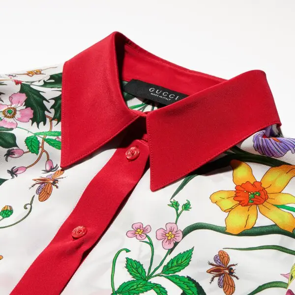 Gucci Printed Silk Shirt With Flora Motif