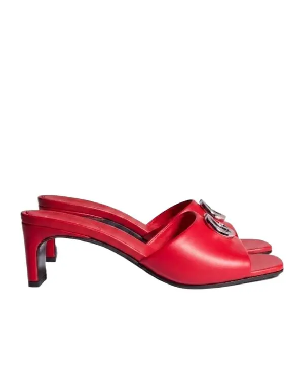 Gucci Double G Embellished Square Toe Slide Sandals - Red