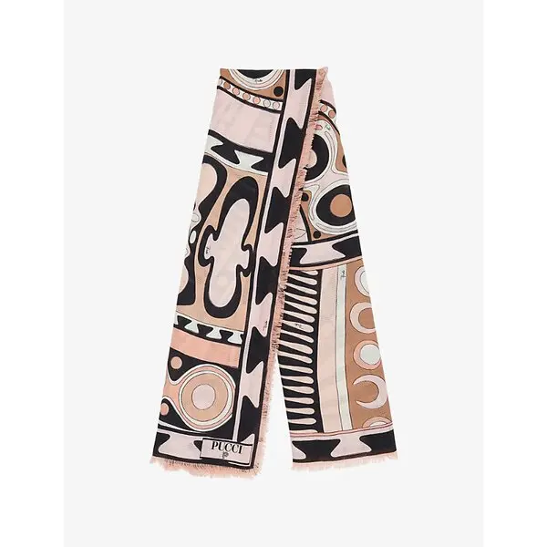 Emilio Pucci Printed Silk And Wool-blend Scarf - Nude