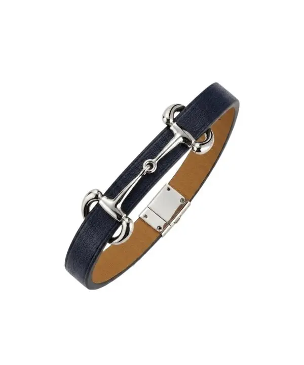 Gucci Leather Bracelet With Horsebit - Dark Blue